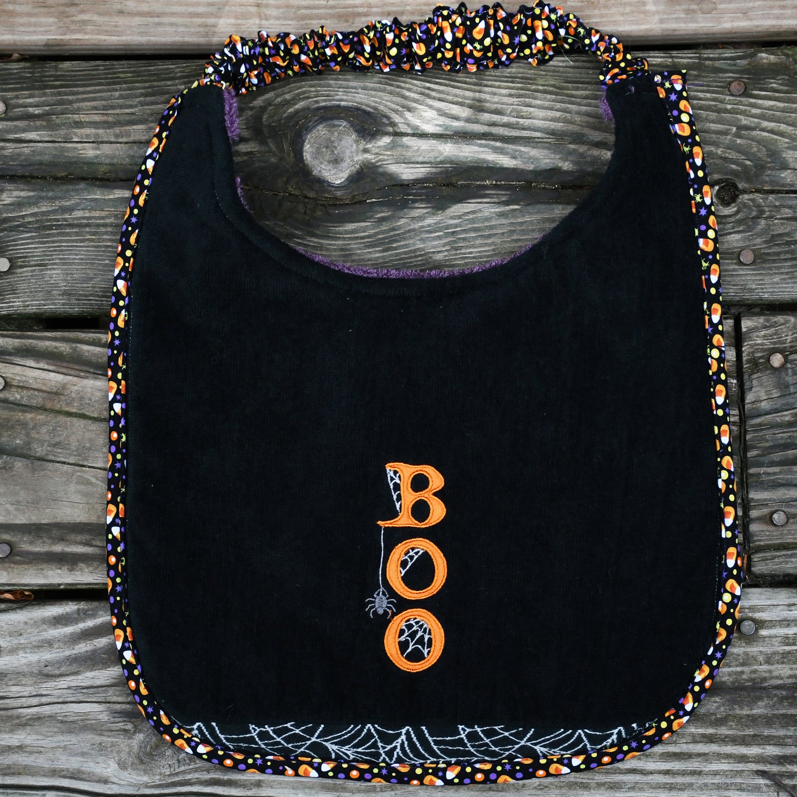BOO Halloween, Drool Bib (small candy corn trim) – BIG Gentle Dogs