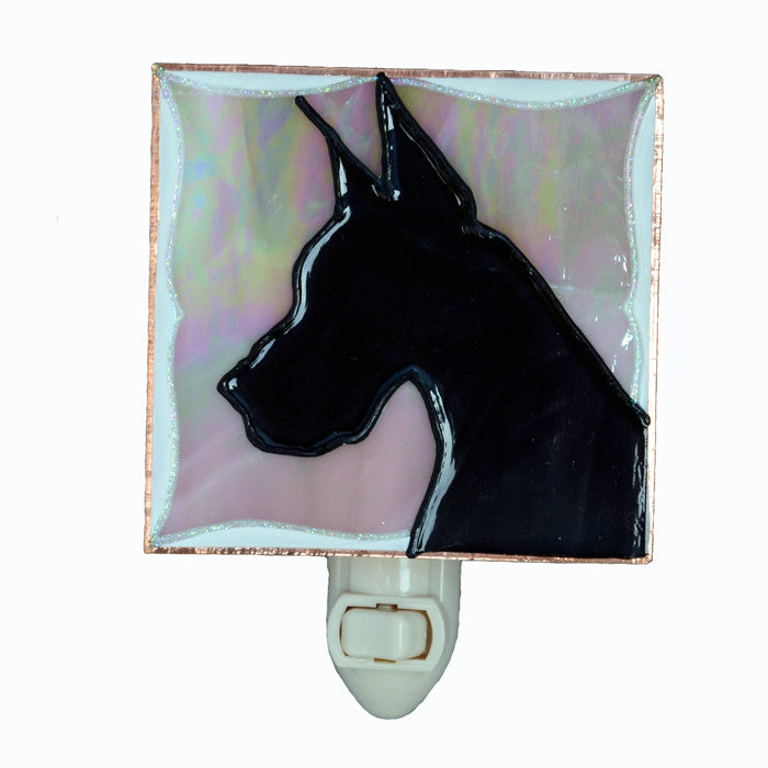 "Stained Glass Great Dane Night Light" - Black Dane, w/peach backgroun ...